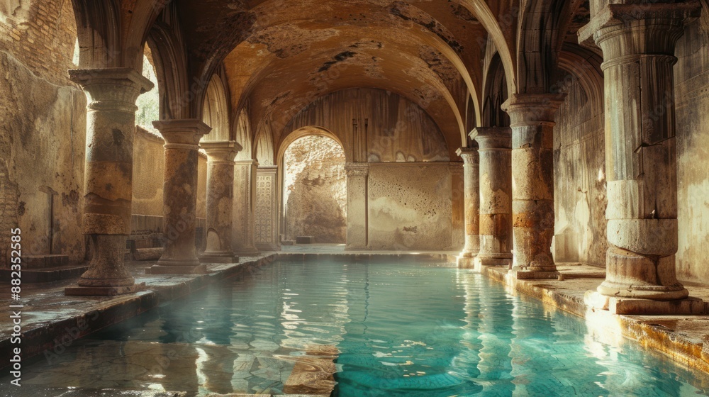 Ancient Roman Bathhouse with Pool - Historic Roman bathhouse featuring ...