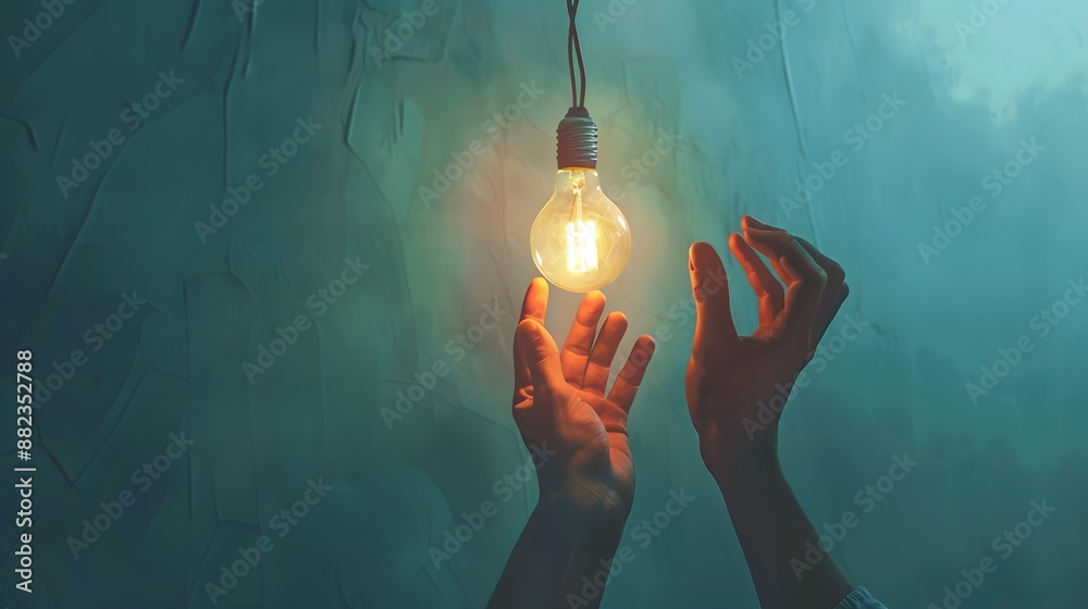 Changing a Light Bulb: Hands reaching up to unscrew a spent light bulb ...