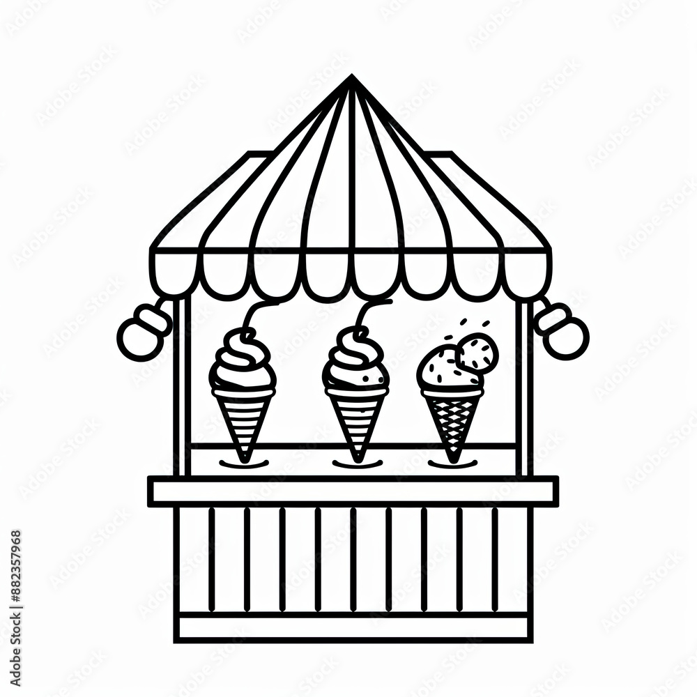 ice cream cart logo line art vector illustration template icon graphic ...