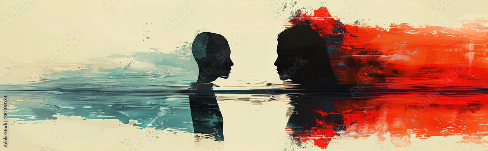 illustration with two overlapping yet distinct color schemes or scenes ...