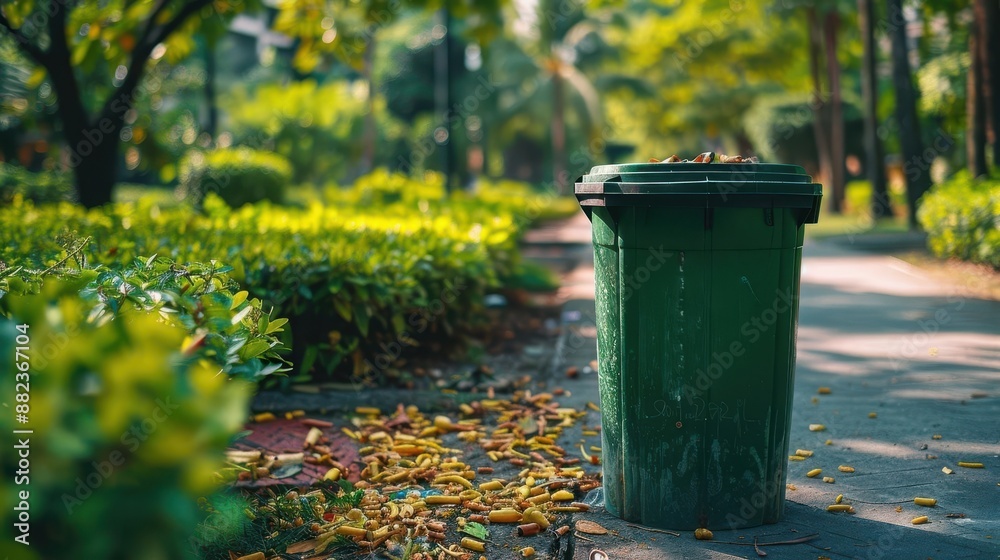 Recycling bin in a public park, encouraging waste segregation and ...