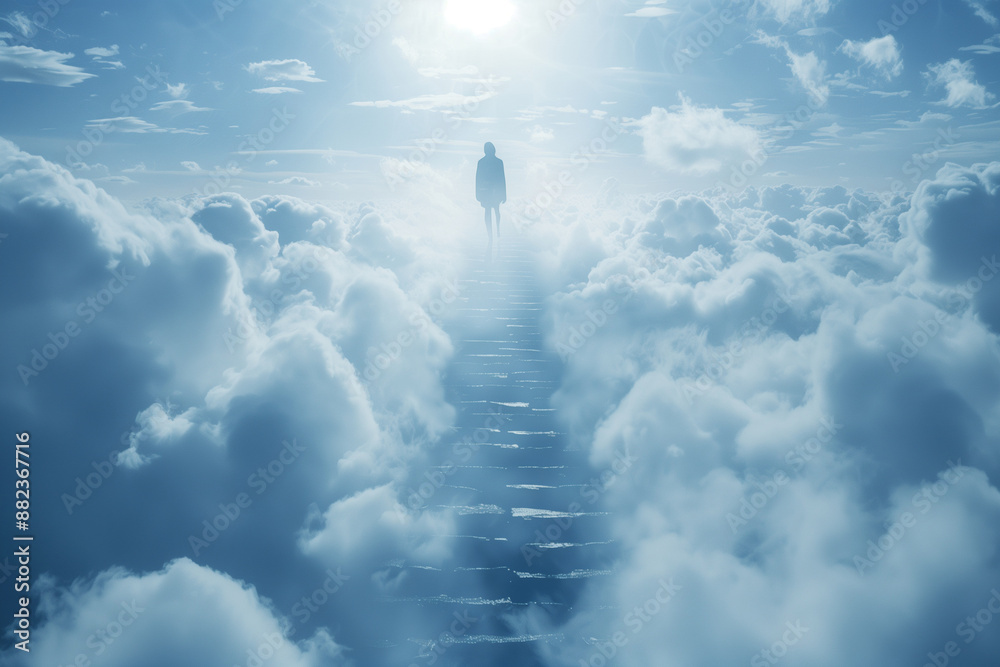 Symbolic representation of a person ascending a stairway to heaven ...