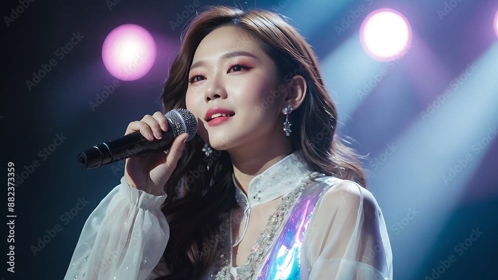 Beautiful Korean K-pop female singer singing romantic ballad music on ...