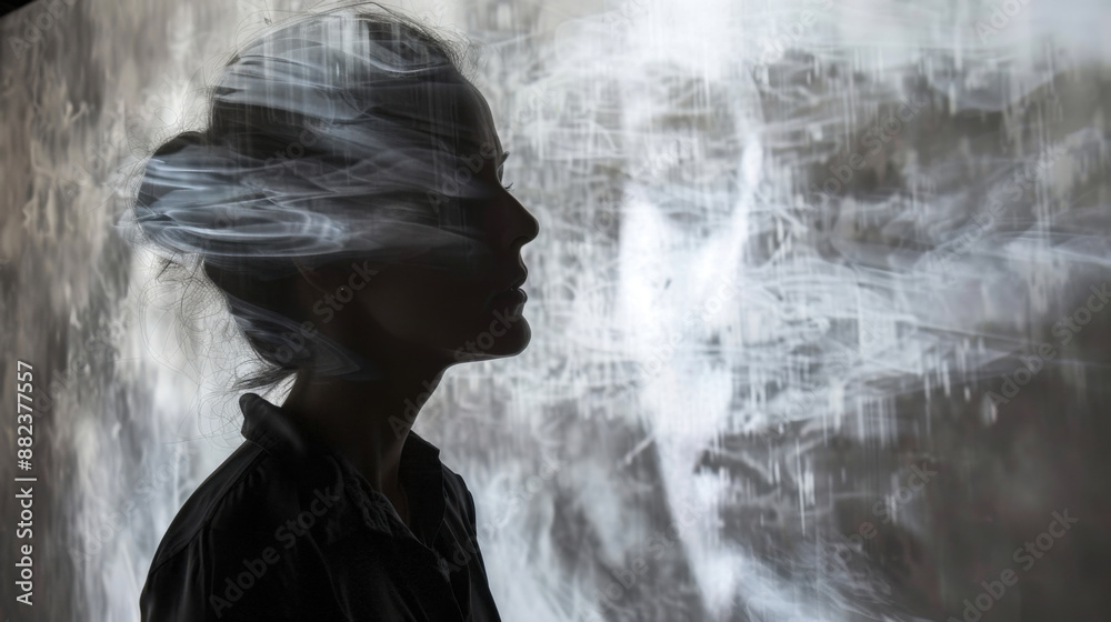 background, symbolizing the slow erosion of memory and identity in ...