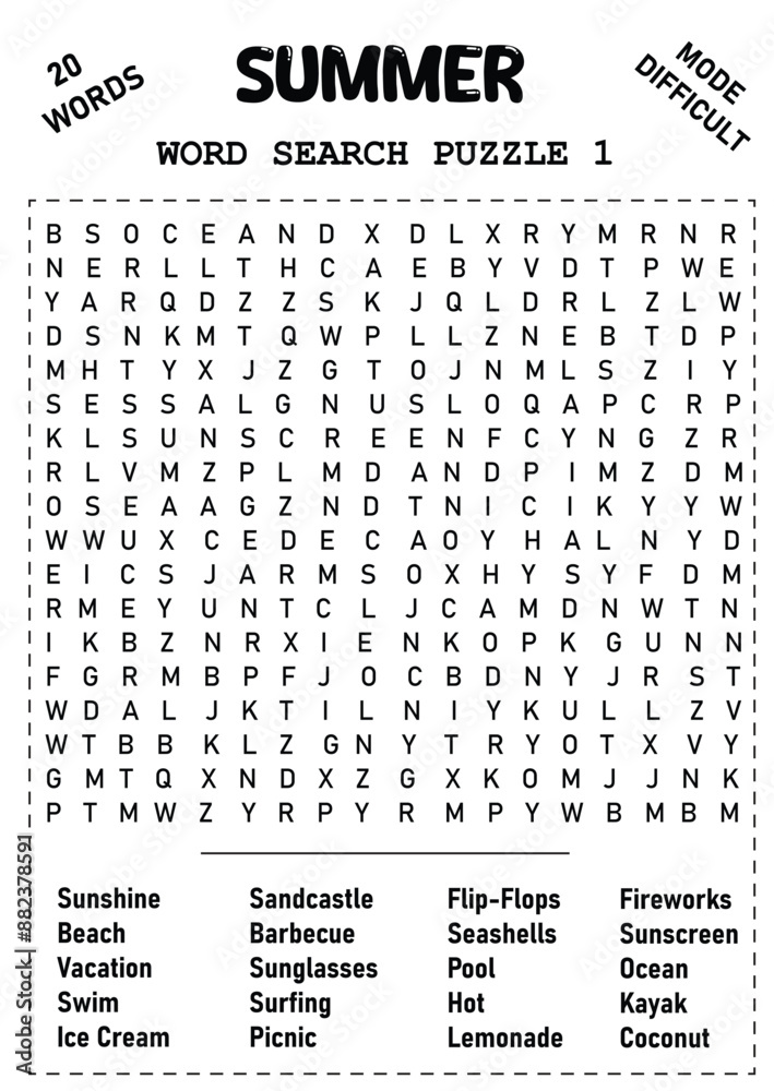 Challenging Summer Word Search Puzzle for Kids, Teens, and Adults Fun ...