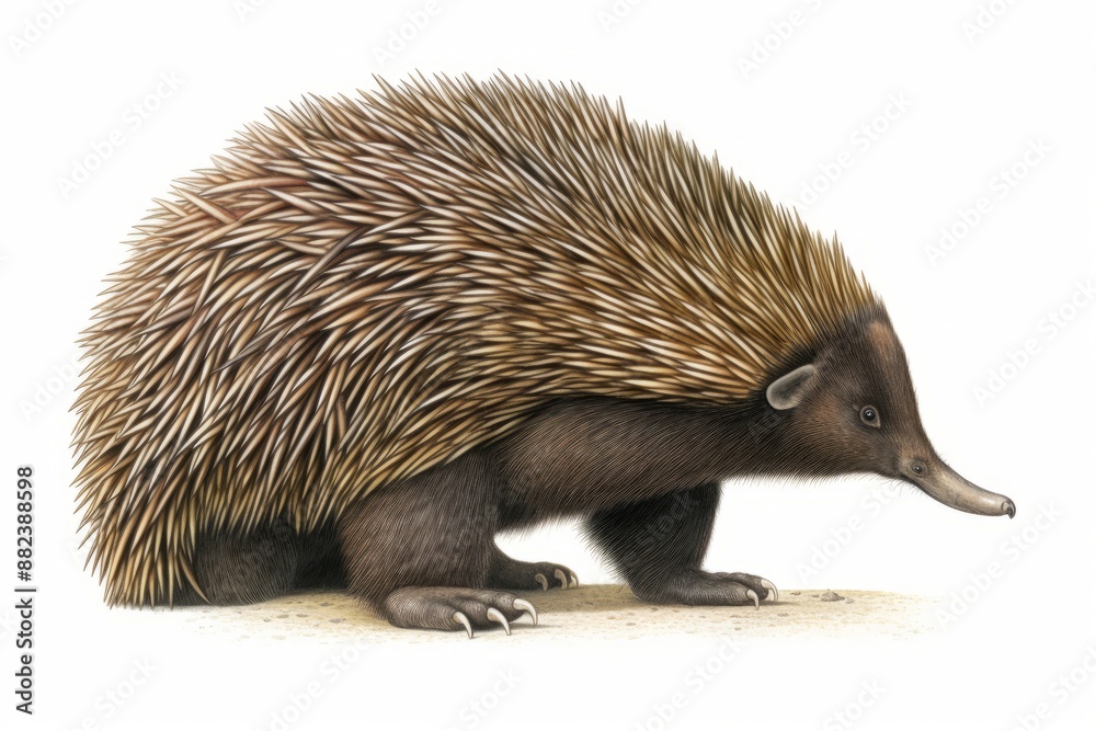 A detailed illustration of an echidna in full growth, shown on a white ...