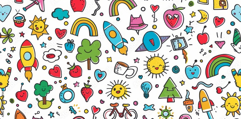 Modern doodle background with kids education. Hand drawn doodle style ...