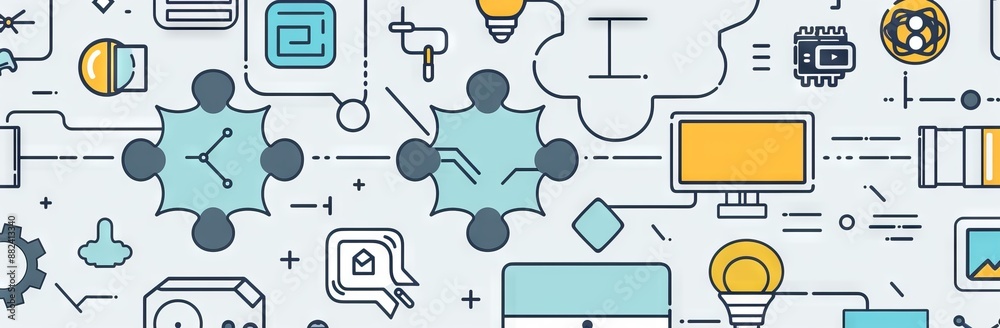 Doodle set with software code icons. Computer programmer development ...