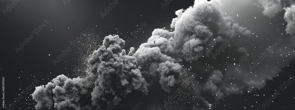 Black smoke explosion on white background, 3d rendering illustration of ...