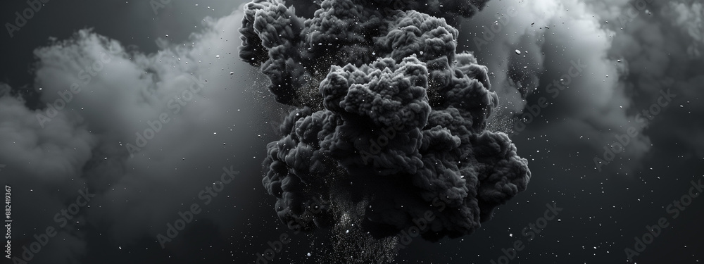 Black smoke explosion on white background, 3d rendering illustration of ...