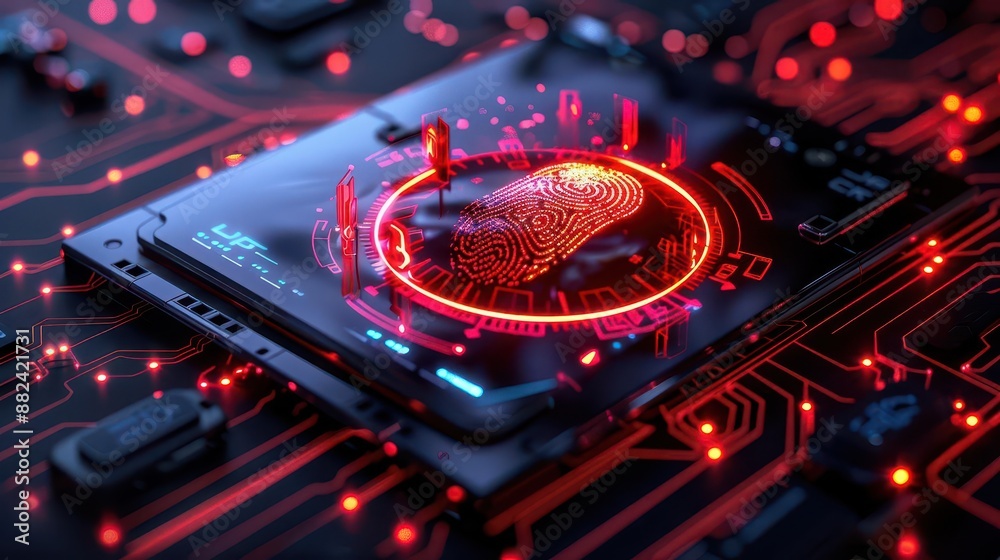High-tech scene of an antivirus software interface with a digital ...
