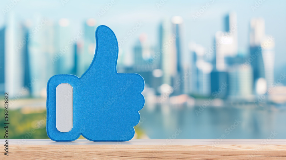Thumbs Up Icon with Modern Cityscape Backdrop. Inspirational Symbol of ...