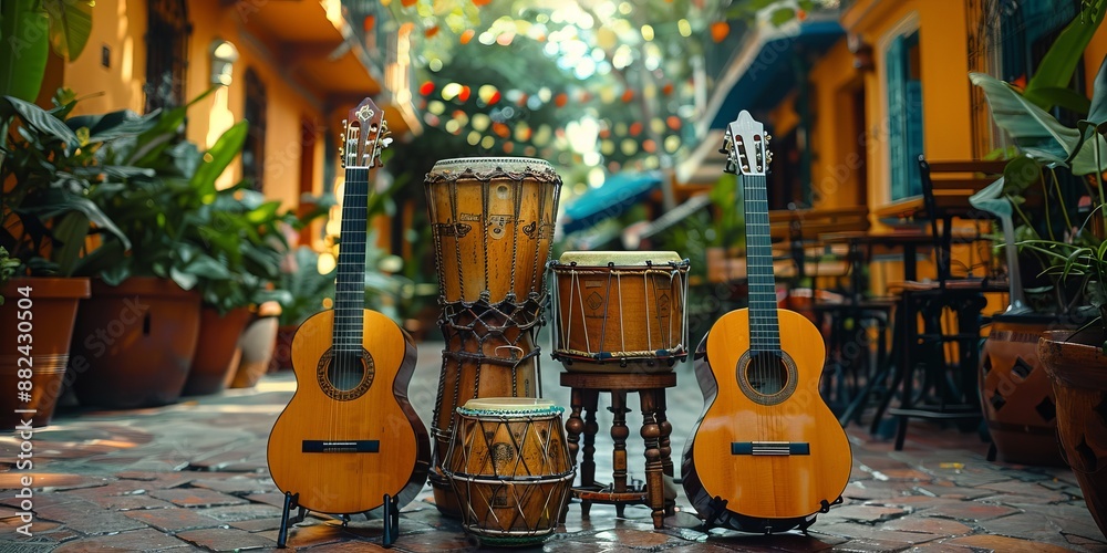 Musical instruments on street for National Street Music Day, August 2nd ...