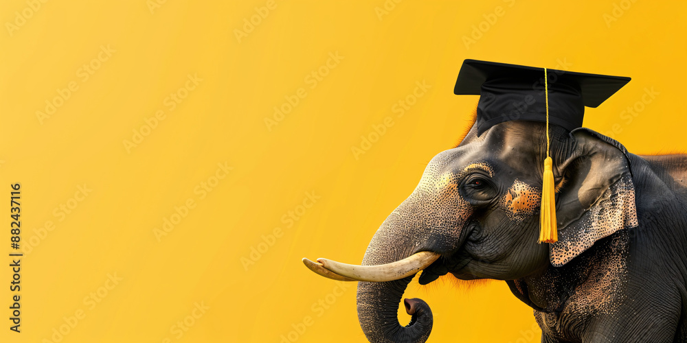 A cute and funny image of an elephant wearing a graduate cap on a ...