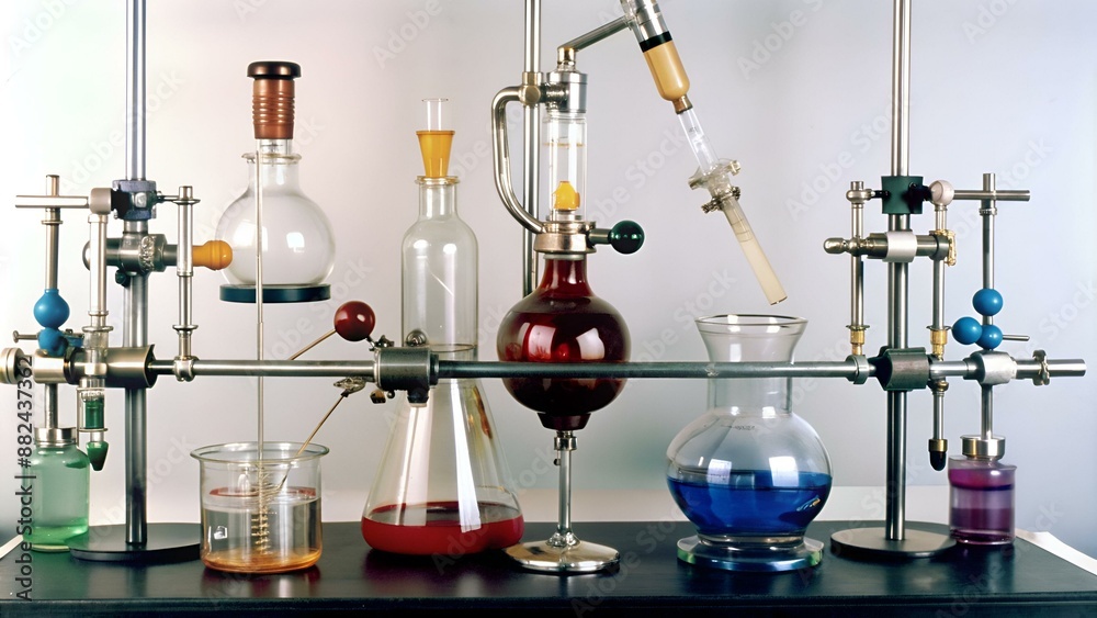 2D cartoon style illustration of laboratory burettes: with Mohr clamp ...