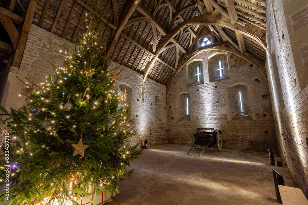 Christmas decorations inside the tithe barn at the Somerset Rural Life ...