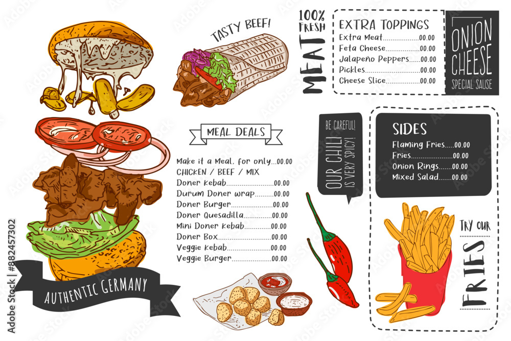 German Doner Kebab Hand drawn vector illustration. Making doner kebab ...