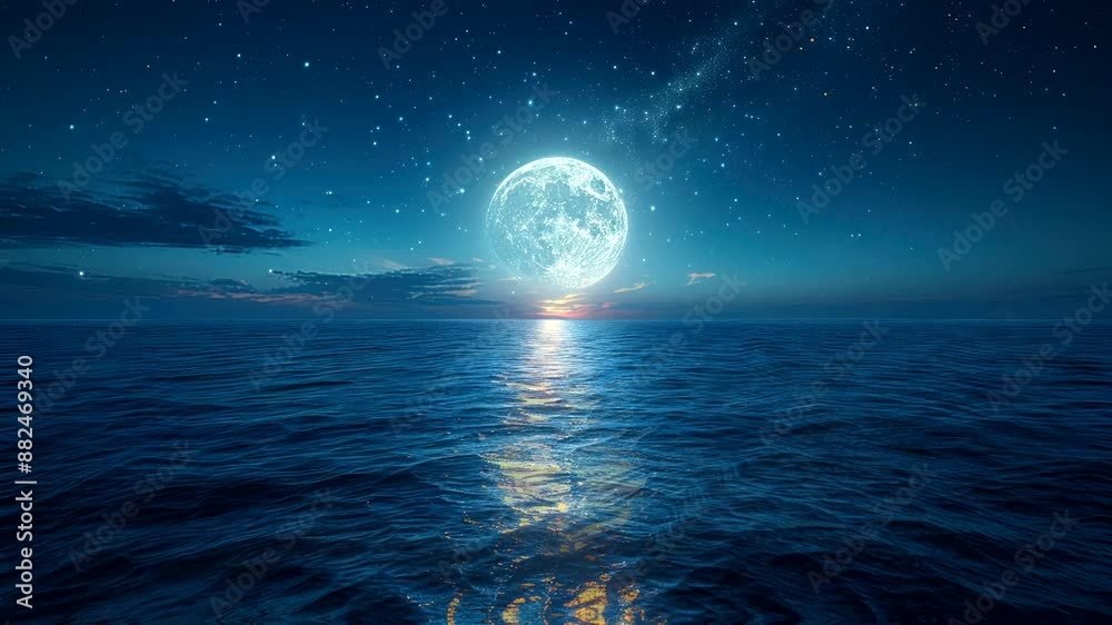 full moon at sea at night, amazing view landscape for live wallpaper ...