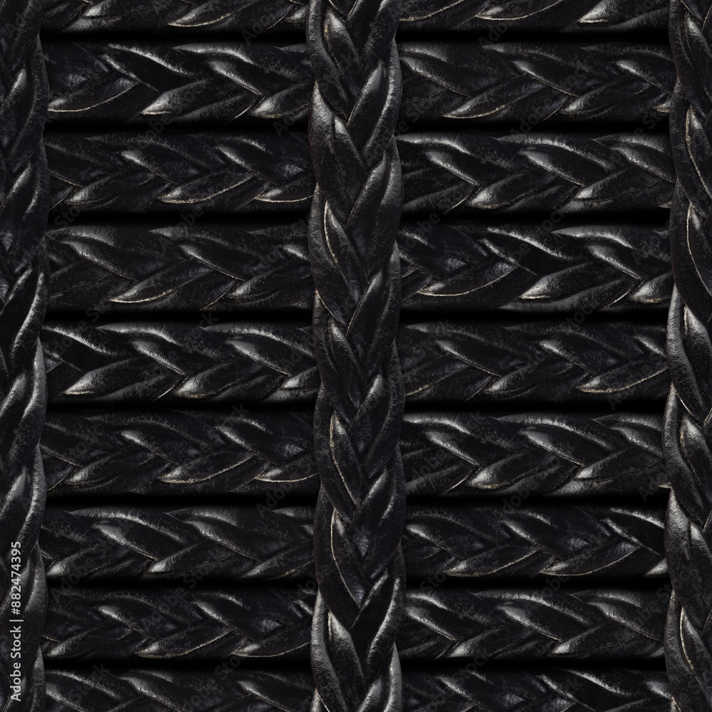 Seamless 4k photo texture photo of black colored leather weave rope ...