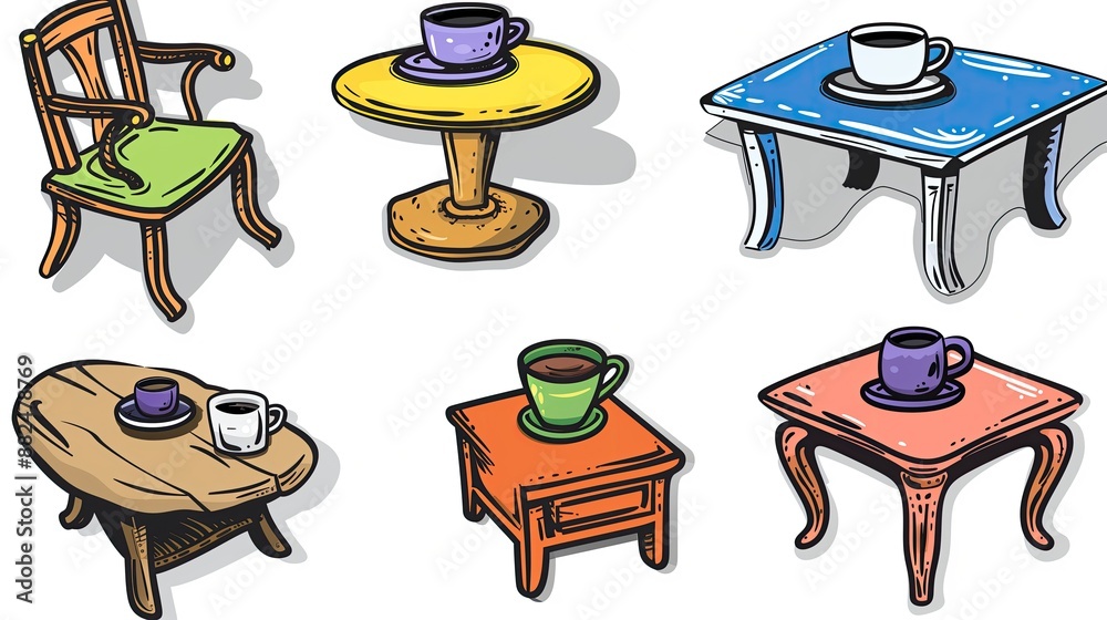 Graffiti stickers collection, isolated cartoon Coffee Table, white ...