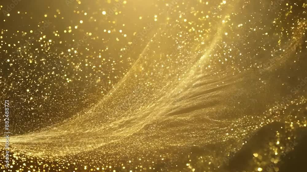 Golden particles background forming a wavy shape with a depth of field ...