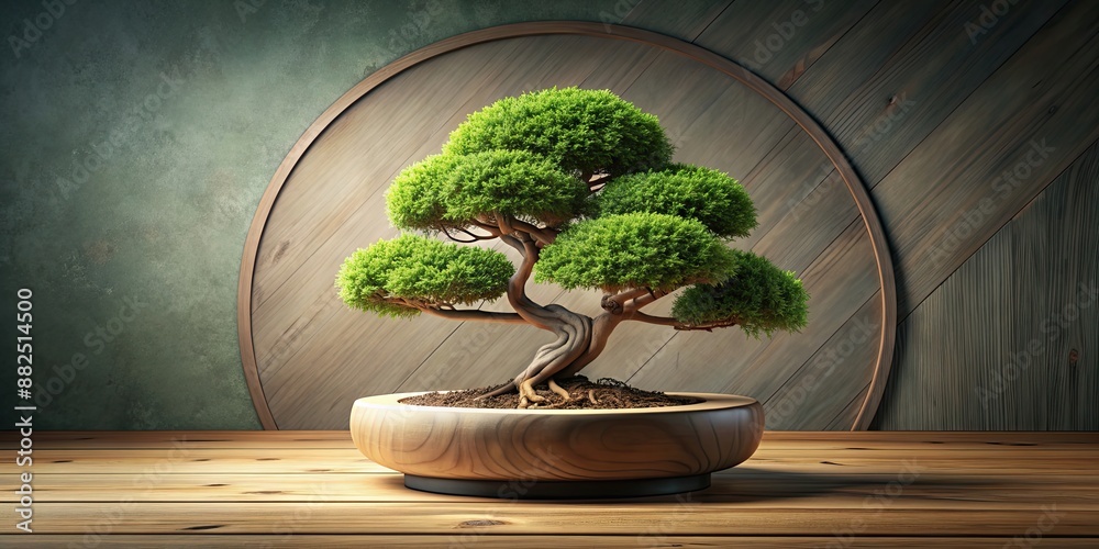 Still life render of circle shape of bonsai tree and wood, bonsai, tree ...