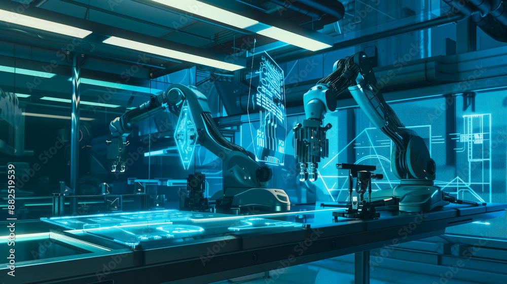 An advanced medical robotics laboratory with sophisticated robotic ...