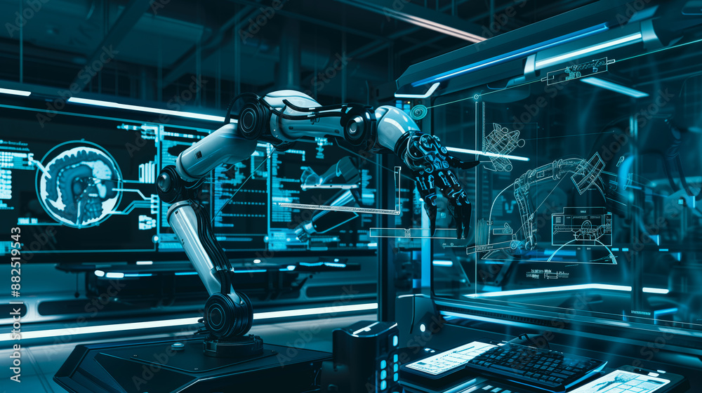 An advanced medical robotics laboratory with sophisticated robotic ...