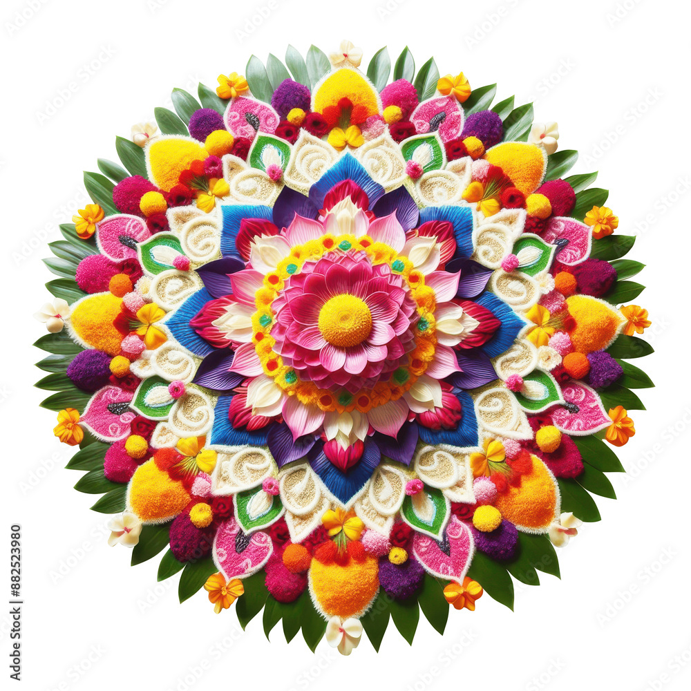 Onam Pookalam, Kerala traditional festival Onam Pookalam design element ...