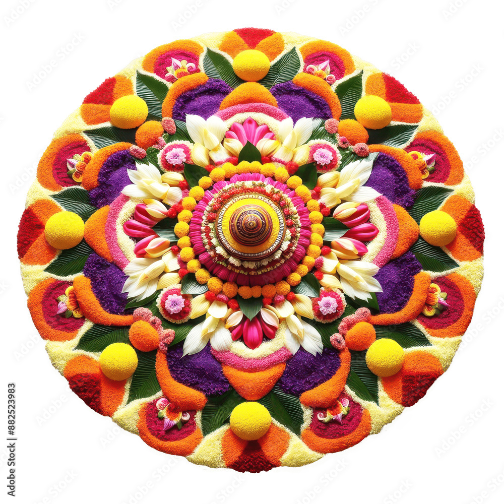 Onam Pookalam, Kerala traditional festival Onam Pookalam design element ...