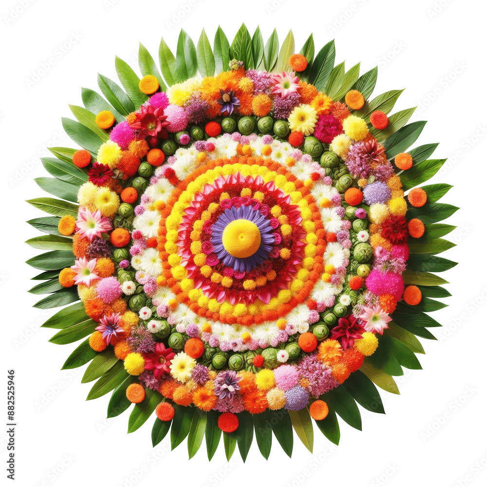 Onam Pookalam, Kerala traditional festival Onam Pookalam design element ...