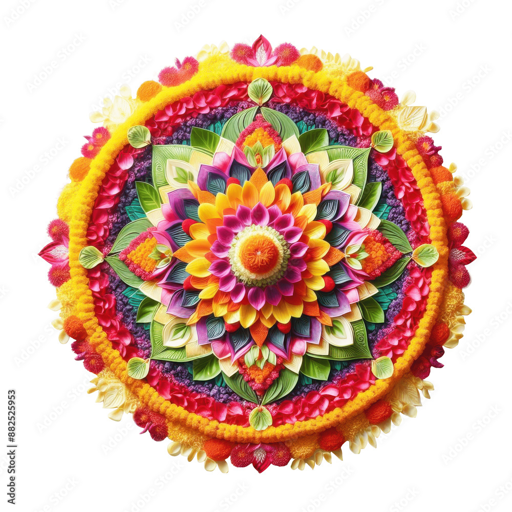 Onam Pookalam, Kerala traditional festival Onam Pookalam design element ...