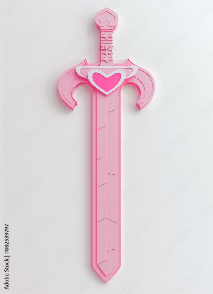 Cute pink paper cutout of an isometric sword with a simple flat shape ...