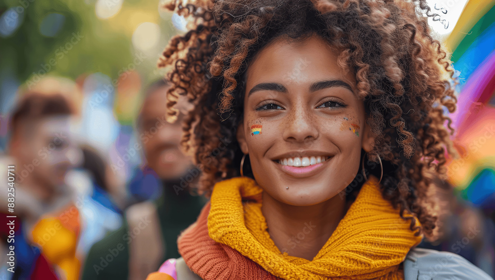 LGBTQ community march celebrating diversity with rainbow flags. Happy ...