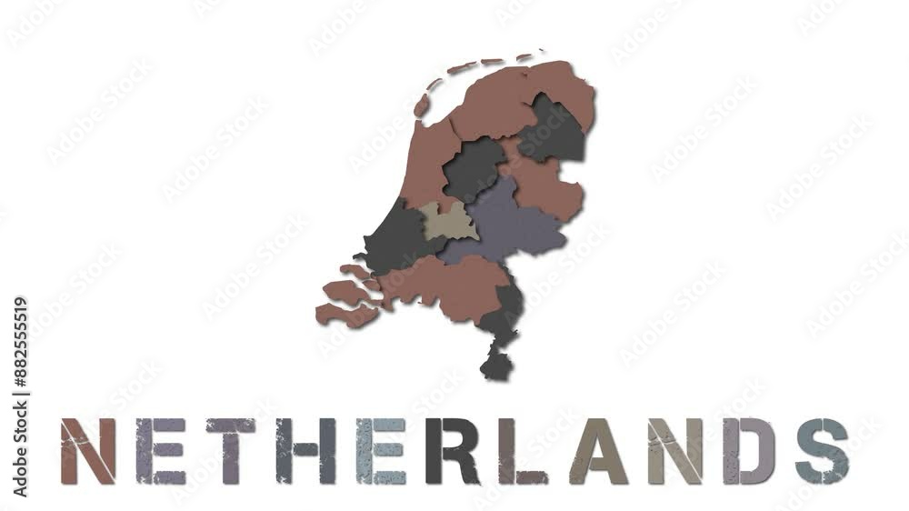 Netherlands map with paper regions. Animated country map growing from ...