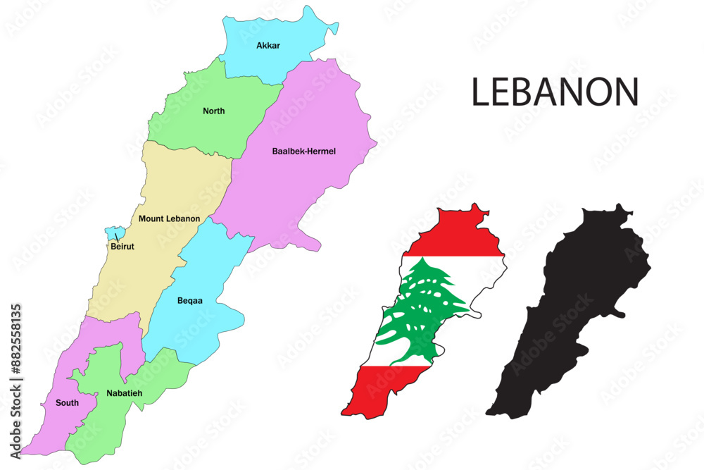 Lebanon administrative divisions. Lebanon flag and map illustration ...