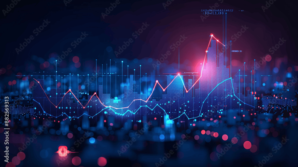Financial Stock Market Chart with Blue Line Graph and Data Elements ...