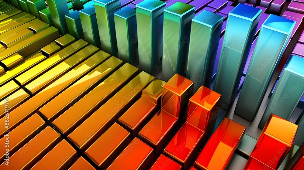 This abstract image depicts a 3D representation of a financial chart as ...