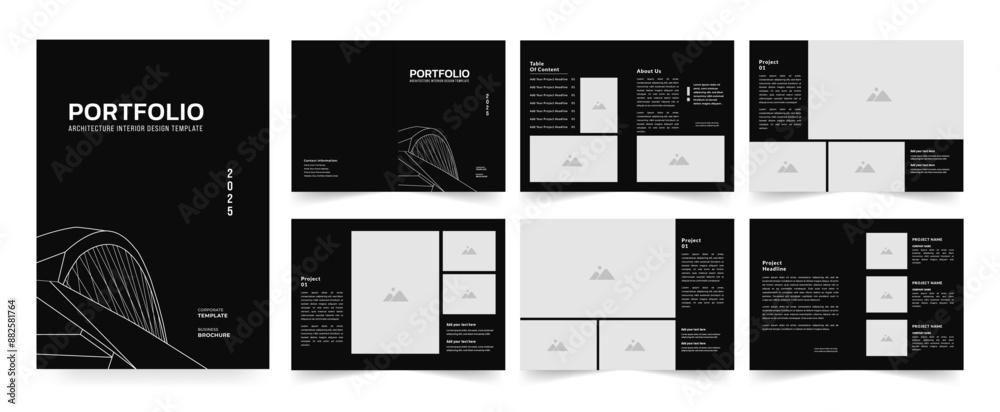 Architecture portfolio or portfolio layout template design, Black and ...