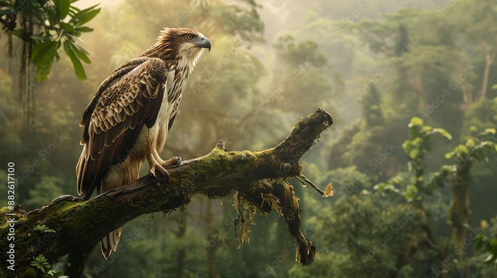 Philippine eagle perched on a tree branch, detailed feathers and ...