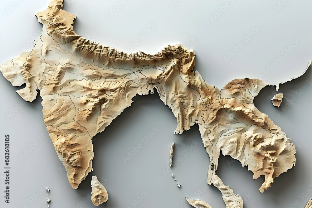 3D Relief Map of India - Detailed Topography with Mountain Ranges and ...