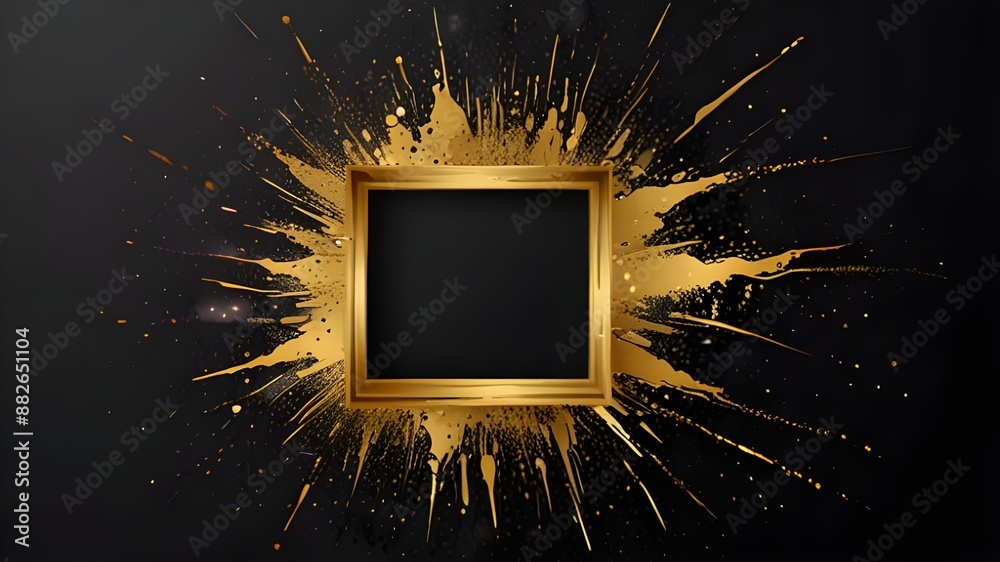 Gold sparkle splatter border . Gold Foil Frame Gold brush stroke on ...