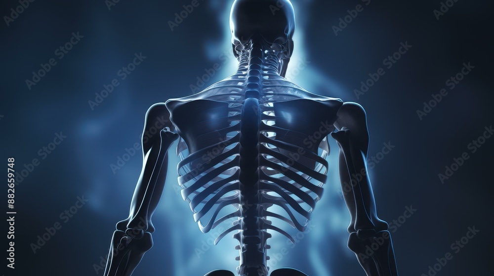 Detailed digital illustration of human skeleton with spine highlighted ...