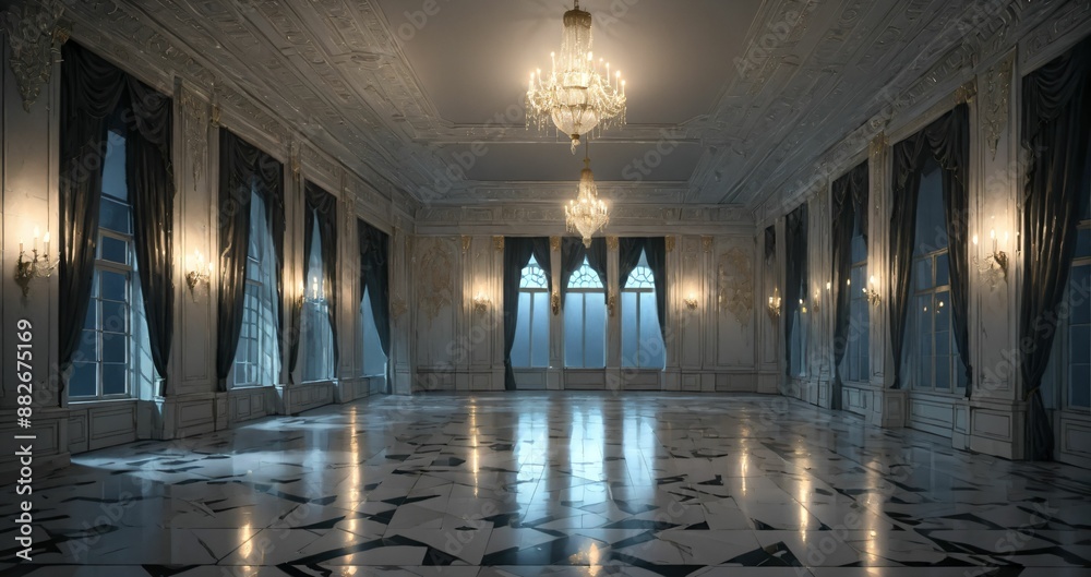 white ballroom corridor of mansion building palace cathedral gothic ...
