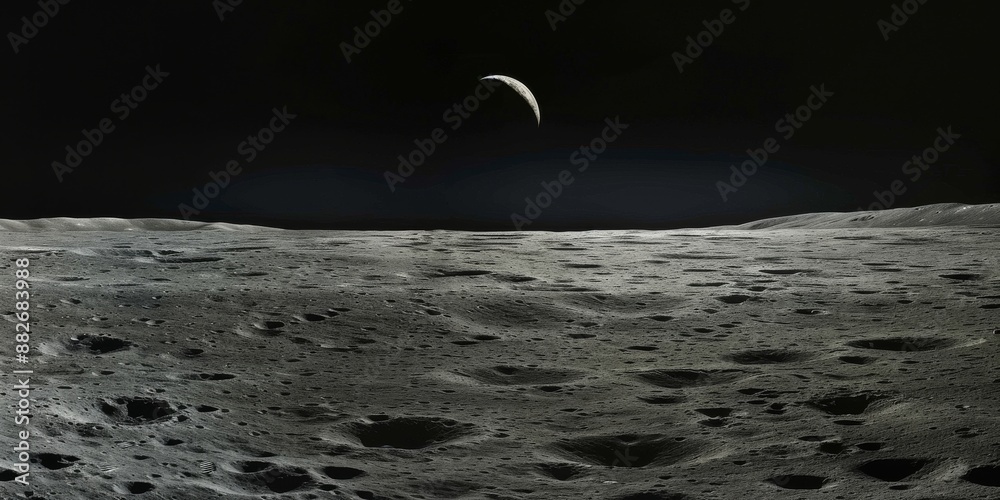 high resolution horizontal image of the lunar surface, we see a ...
