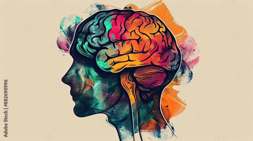 Mind enhancement flat design side view brain augmentation cartoon ...