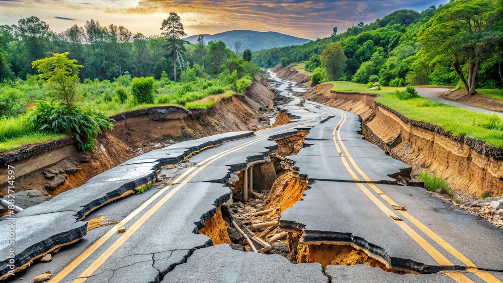 Destroyed road after natural disaster , disaster, destruction, road ...