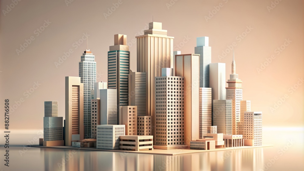 Minimalist 3D illustration of urban architecture featuring simplified ...