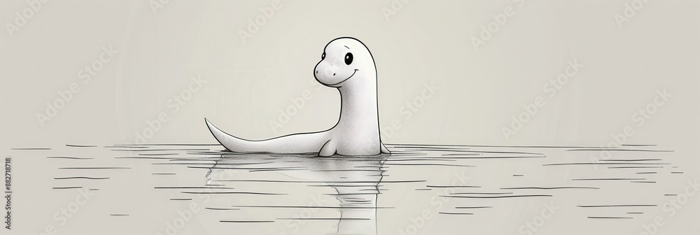 Minimalist flat line drawing of Ogopogo on white background for ...