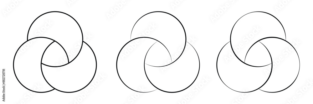 Venn diagram three overlapping circles chart line and solid. Business ...